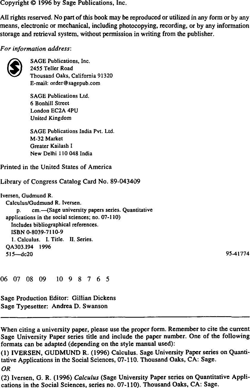 Sage Research Methods - Calculus