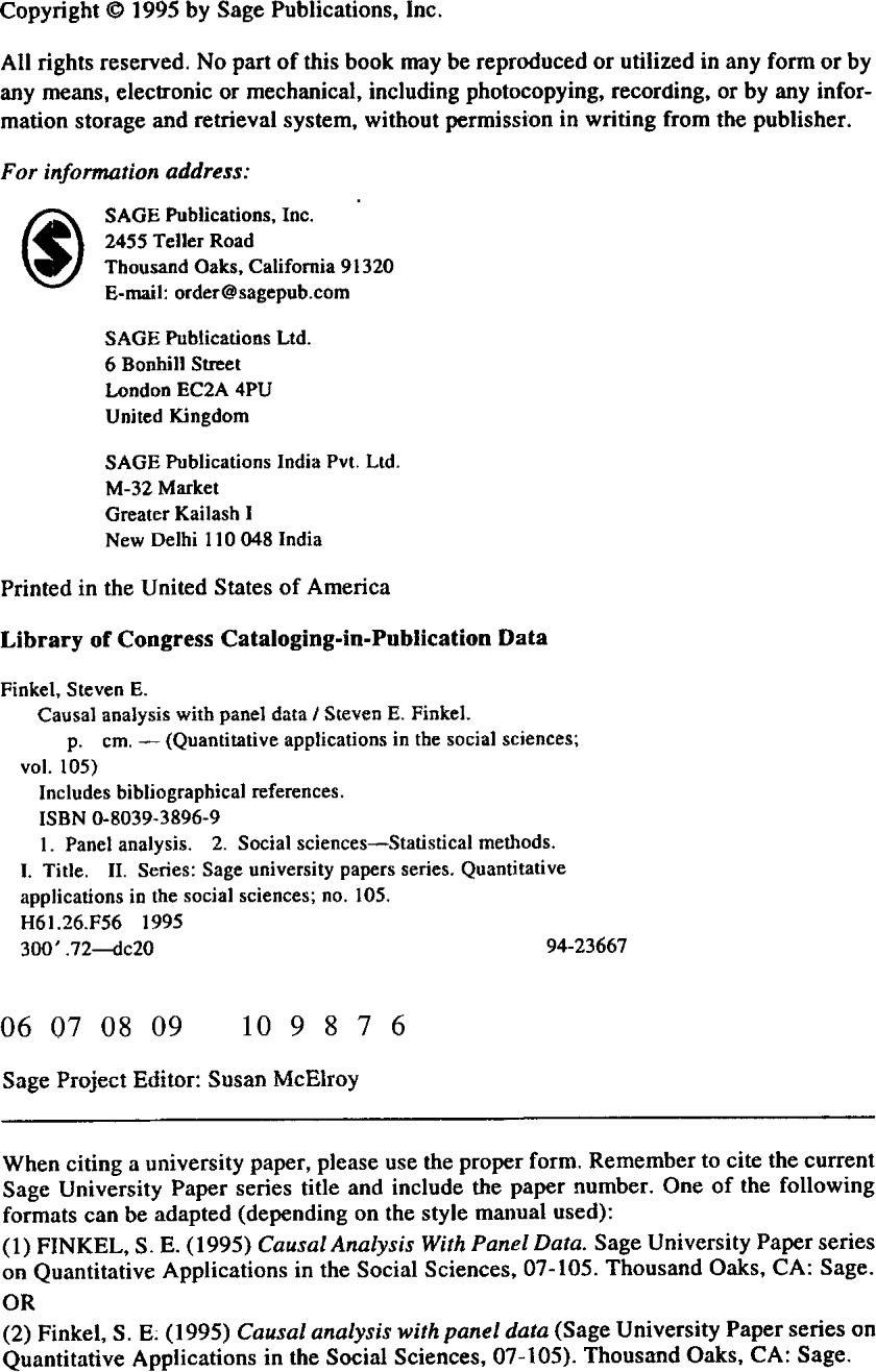 Sage Research Methods Causal Analysis With Panel Data