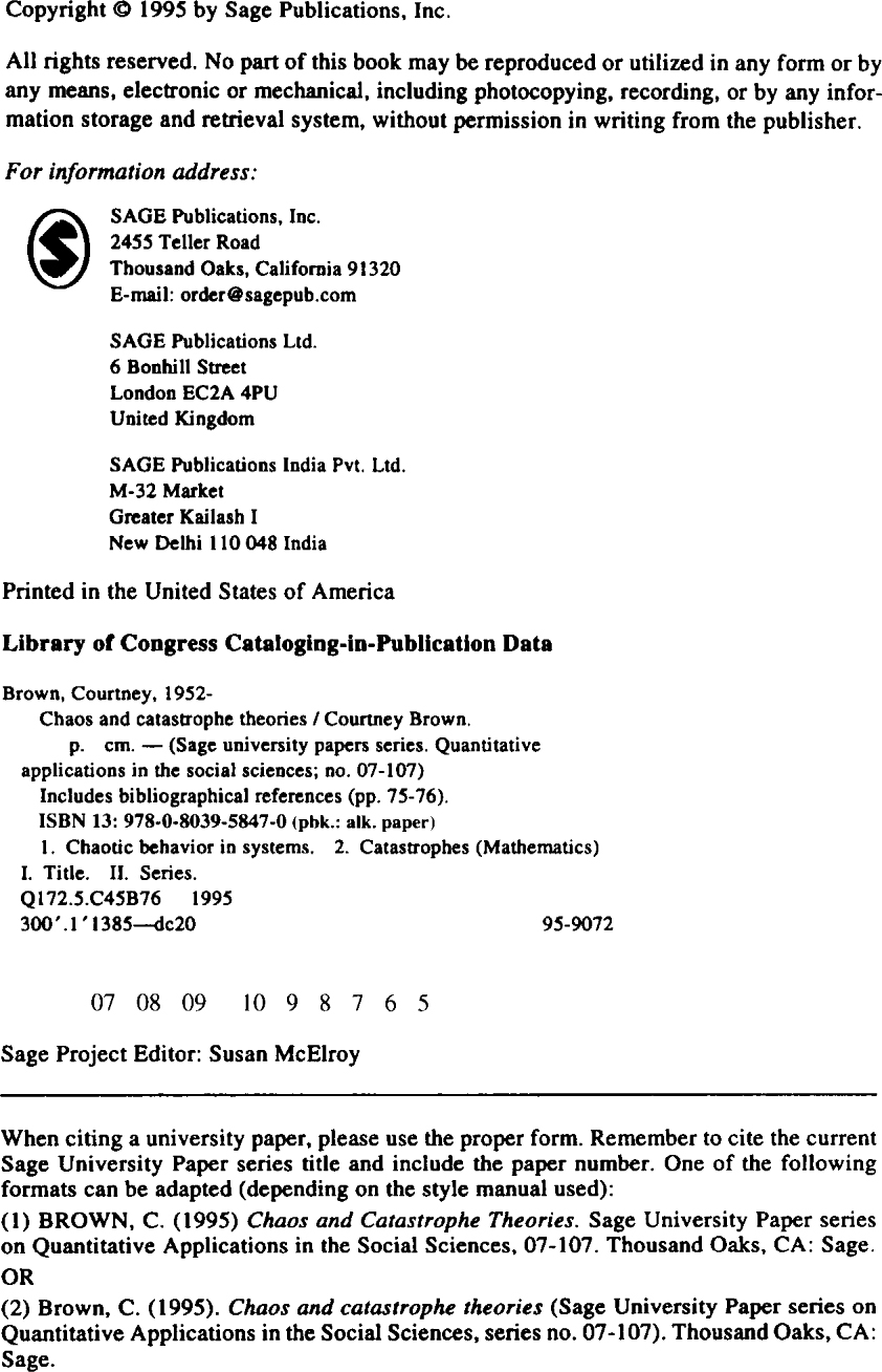 Sage Research Methods Chaos And Catastrophe Theories