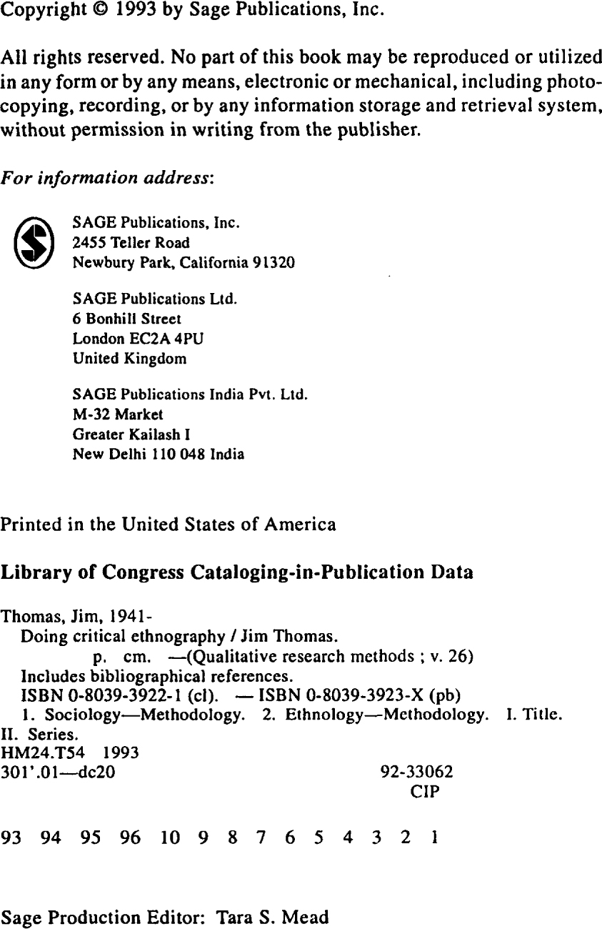 Sage Research Methods - Doing Critical Ethnography