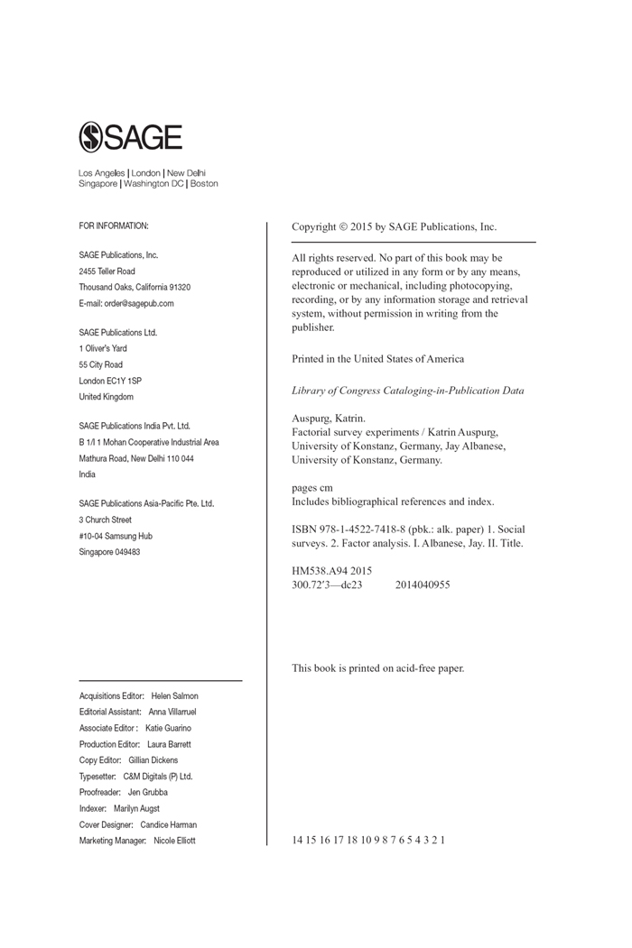 Sage Research Methods - Factorial Survey Experiments