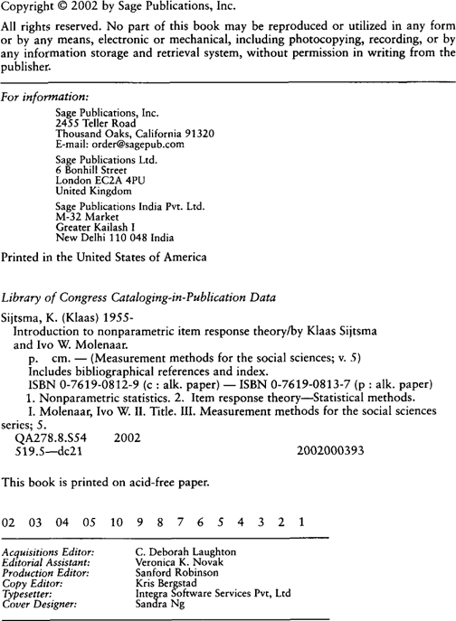 Sage Research Methods Introduction To Nonparametric Item Response Theory