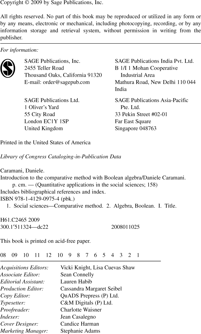Sage Research Methods - Introduction to the Comparative Method with Boolean Algebra
